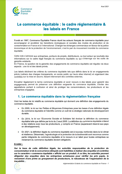 Définitions et réglementation - Commerce Équitable France
